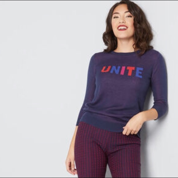 Modcloth | Sweaters | Modcloth Unite Blue Pink Graphic Sweater 395 ...